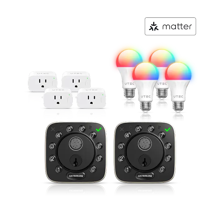 ULTRALOQ 2-Pack Bolt Fingerprint Matter Smart Deadbolt with Smart WiFi Led Bundle & Smart Plug ...